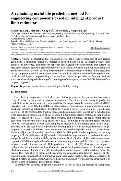 Pdf A Remaining Useful Life Prediction Method For Engineering Components Based On Intelligent