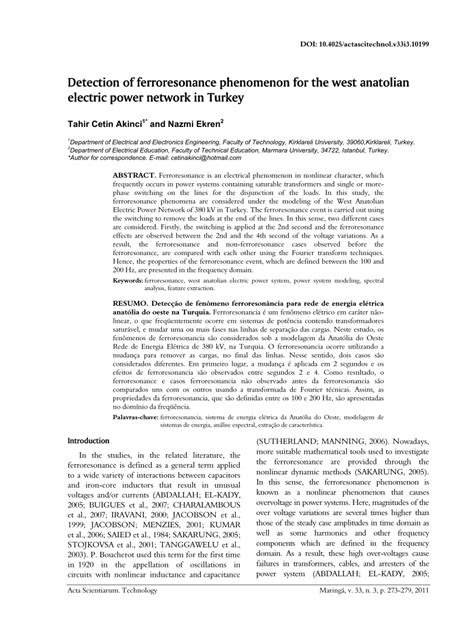 Pdf Detection Of Ferroresonance Phenomenon For The West Anatolian Electric Power Network In Turkey