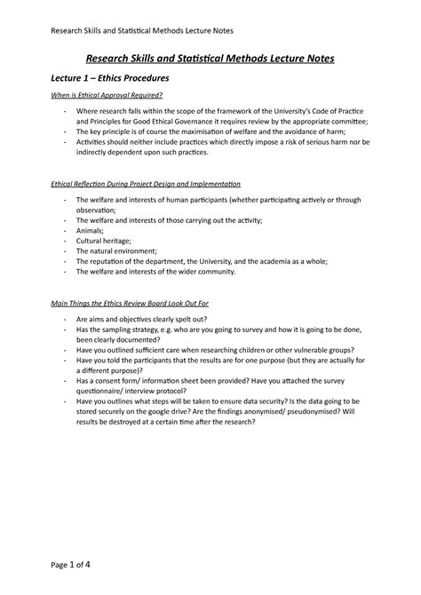 Lecture Notes Spring Term Research Skills And Statistical Methods Lecture Notes Lecture 1