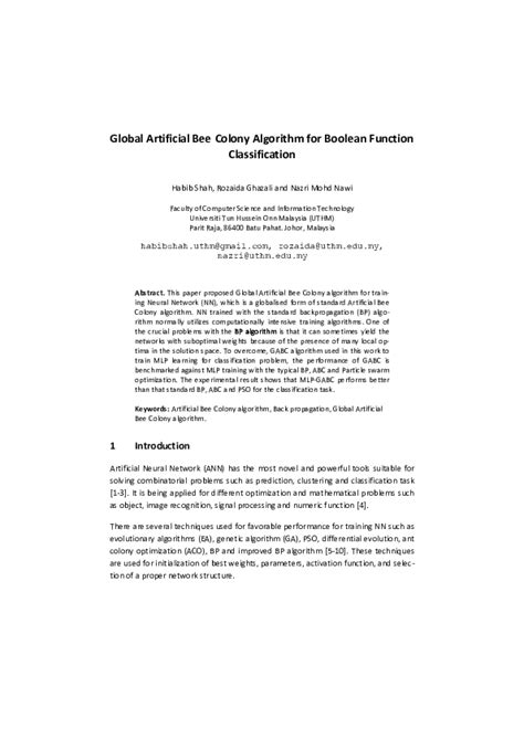 Pdf Global Artificial Bee Colony Algorithm For Boolean Function