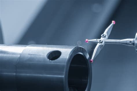 The Modular Touch Probe Checking The Tube Parts On CNC Lathe Machine Stock Image Image Of