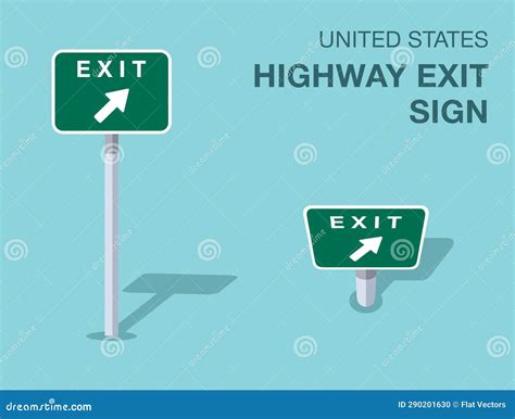 Isolated United States Highway Exit Sign Front And Top View Stock