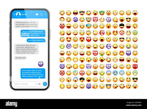 Smartphone Messaging App User Interface Design With Emoji Sms Text Frame Chat Screen With