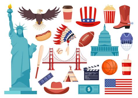 Usa Culture Symbol Set Travel Usa Direction Concept American Culture