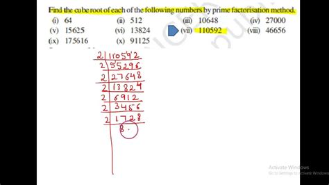 Find The Cube Root Of Each Of The Following Numbers By Prime Factorisation Method 110592 Youtube