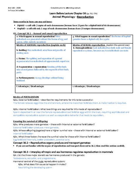 LBL Reproduction Biol Complete Prior To Attending Lecture In Focus Rd