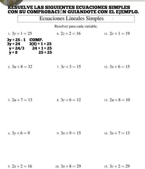 Aiudaa Plis Jeje Xd Resuelve Las Siguientes Ecuaciones Simples Con Su Comprobacion Guiandote Con