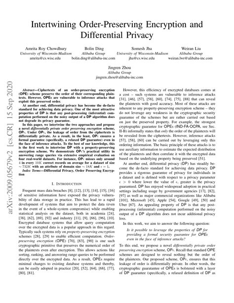 Pdf Intertwining Order Preserving Encryption And Differential Privacy