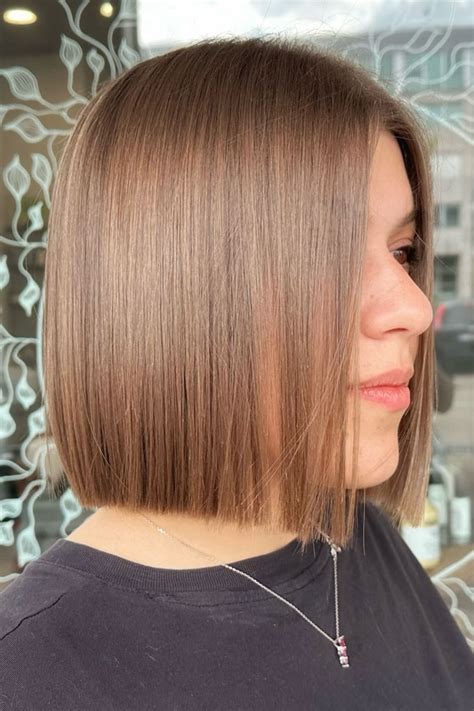 Chin Length Blunt Bob In Mocha Brown With Sleek Finish