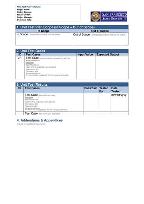Unit Test Plan Template Printable Pdf Download
