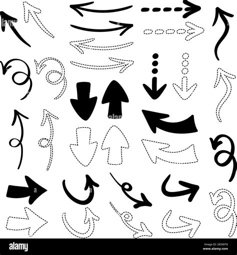 Hand Drawn Black Arrows Set Various Shape Simple And Dotted Arrows