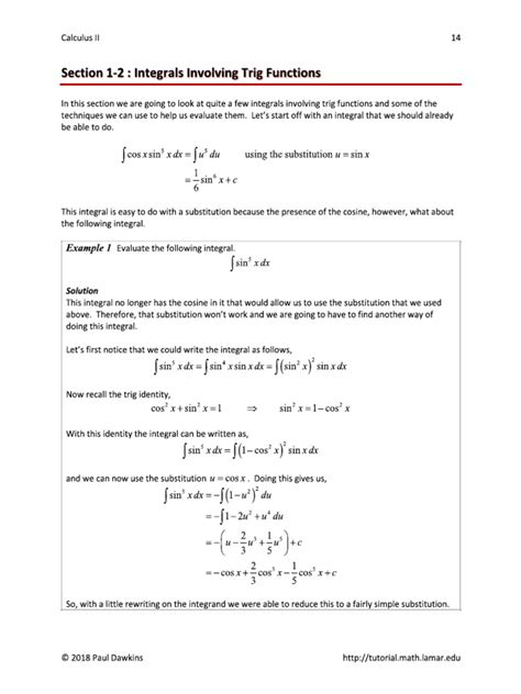 Integrals Involving Trig Functions Pdf