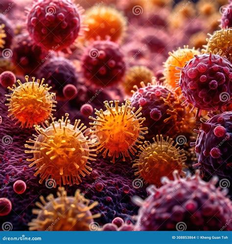 Microscopic Medical Scientific Illustration Of Bacteria Virus And Other Germ Microorganisms