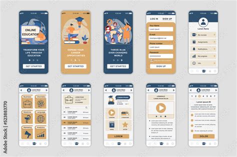 Vecteur Stock Education Concept Screens Set For Mobile App Template People Learning Online