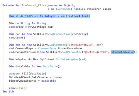 Search For A Record Using A Stored Procedure