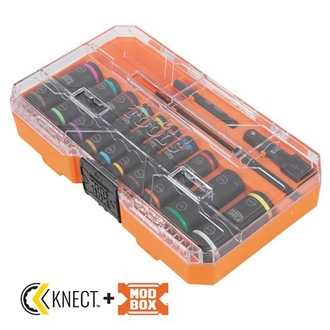 Klein Tools 65239 Knect™ Flip 20 Impact Socket Set 13 Piece Sae And Metric Modbox™ Storage Case