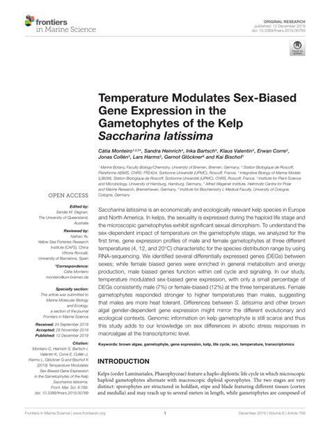 Pdf Temperature Modulates Sex Biased Gene Expression In The