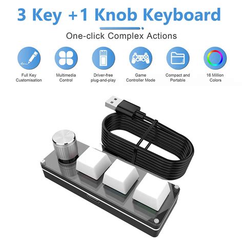3 Key 1 Knob Programming Macro Custom Knob Keyboard Rgb Macropad White