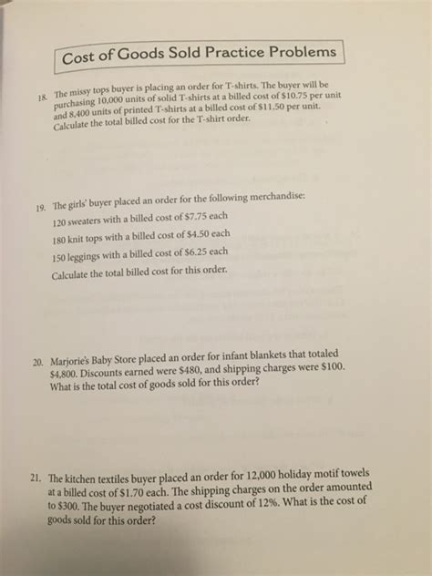 Solved Cost Of Goods Sold Practice Problems Us The Missy Chegg Com