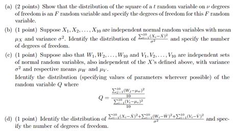 Solved Recall That A T Random Variable On V Degrees Of