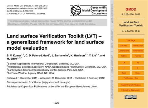 Pdf Land Surface Verification Toolkit Lvt —a Generalized Framework For Land Surface Model