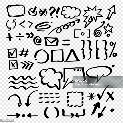 손 그리기 분필 연필 스케치 세트 화살표 연설 거품 밑줄 해시 태그 구두점 십자가 선 확인 표시 대화 상자 0명에 대한 스톡 벡터 아트 및 기타 이미지 Istock