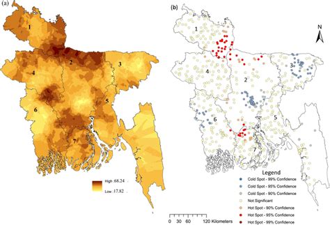Spatial Distribution A And Hotspots B Of The Prevalence Of Anaemia
