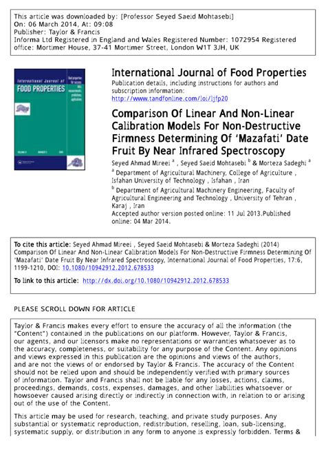 Pdf Comparison Of Linear And Non Linear Calibration Models For Non Destructive Firmness