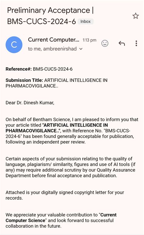 I Am Thrilled To Share That Our Latest Research Article Titled Artificial Intelligence In