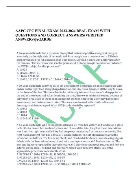 AAPC CPC FINAL EXAM REAL EXAM WITH QUESTIONS AND CORRECT ANSWERS VERIFIED ANSWERS AGARDE AAPC