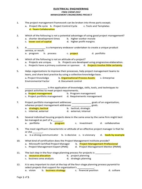 Management Of Engineering Project Final Exam Pdf Project Management Net Present Value