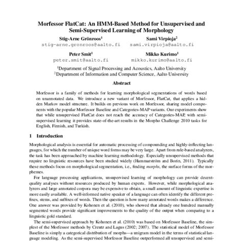 Morfessor Flatcat An Hmm Based Method For Unsupervised And Semi Supervised Learning Of