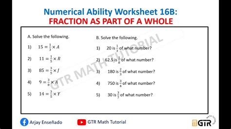 Fraction As Part Of A Whole Civil Service Exam Worksheet 16b Youtube