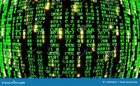 3d Rendering Of Abstract Blocks Of Matrix Code Located In The Virtual