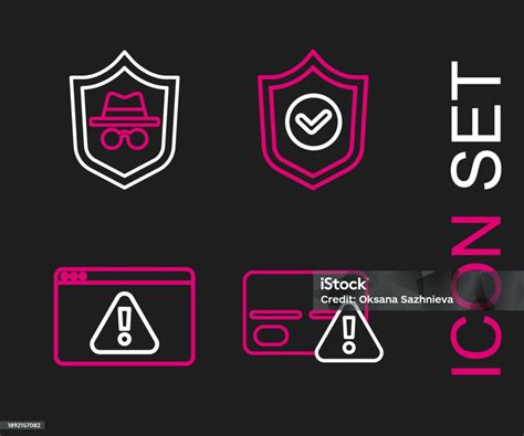 라인 신용 카드 느낌표가 있는 브라우저 방패 확인 및 시크릿 모드 아이콘을 설정합니다 벡터 Anonymous Activist