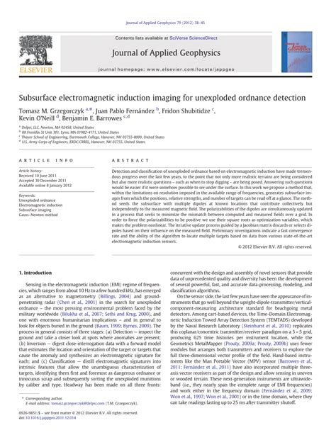 Pdf Subsurface Electromagnetic Induction Imaging For Unexploded Ordnance Detection