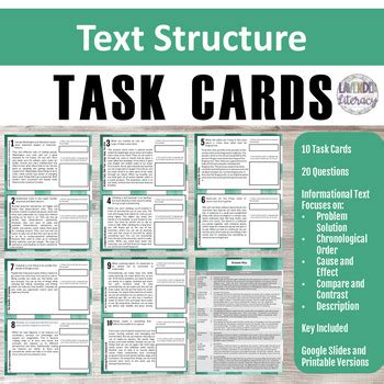 Text Structure Task Cards Grades Identify And Analyze Text