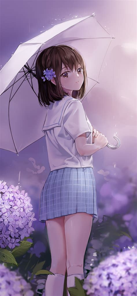 Anime Girl Umbrella Brown Hair 1440x3120 Phone Hd Wallpaper