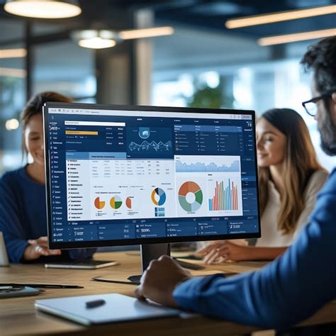 A Crm Dashboard Displaying Customer Insights Being Used By A Sales Team In A Hightech Workspace