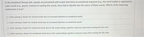 Solved In The Emotional Stroop Task People Are Presented