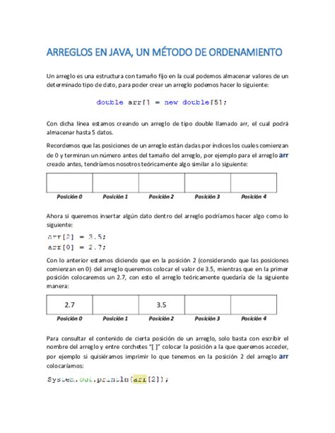 Pdf Arreglos En Java Ordenamiento