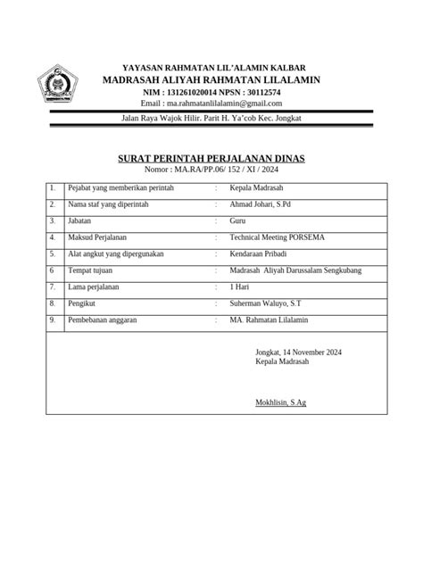 Form Sppd Surat Permohonan Perjalanan Dinas Pdf