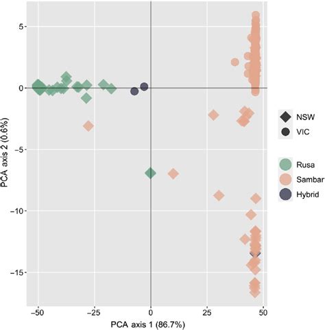 Principal Component Analysis Plot Of Rusa And Sambar Deer Based On 390 Download Scientific