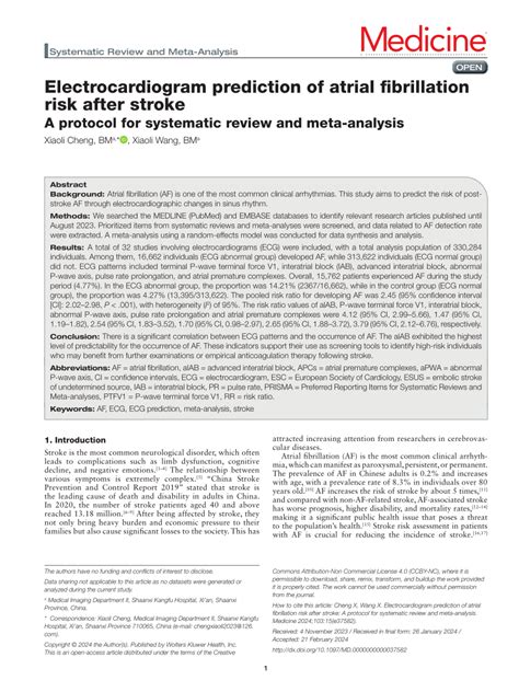 Pdf Electrocardiogram Prediction Of Atrial Fibrillation Risk After Stroke A Protocol For