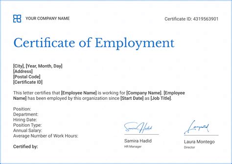 Employment Certificate Template Free