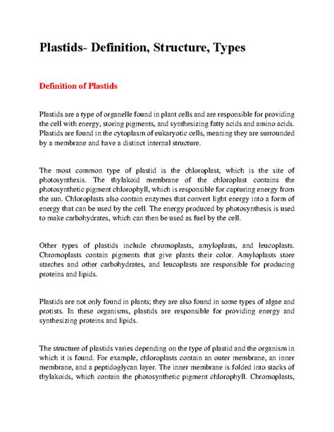 Plastids Definition Structure Types Plastids Definition Structure