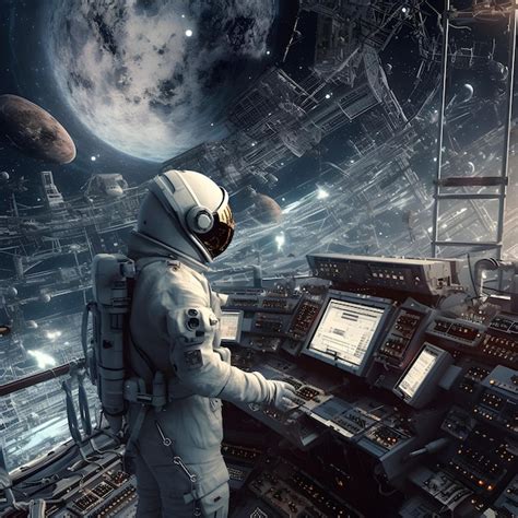 Premium AI Image Astronaut Using Computer In Space