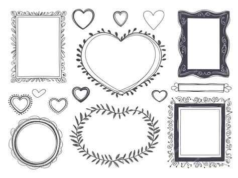 Hand Drawn Set Of Simple Frame And Border With Different Shapes