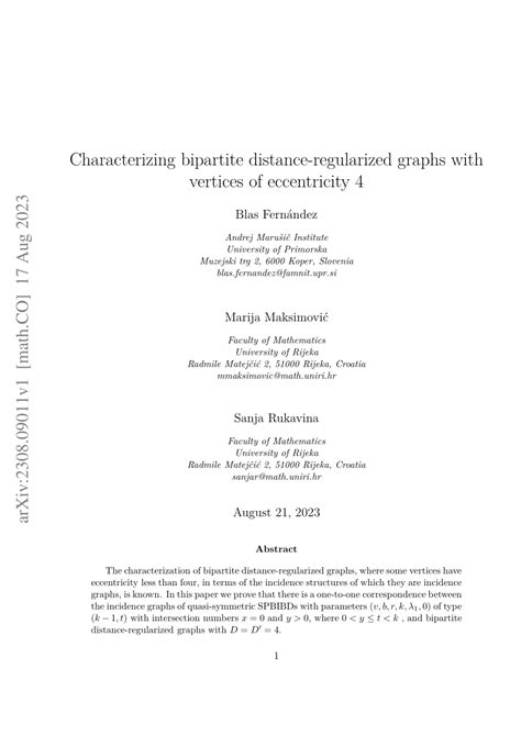 Pdf Characterizing Bipartite Distance Regularized Graphs With