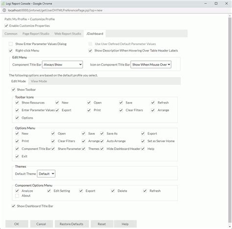 Customize Profile Dialog Box Properties